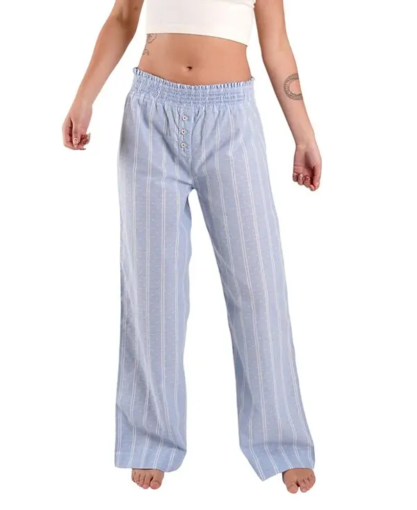 PEACHAUS Chicory Striped Woven-cotton Pajama Pants - Glacier Blue