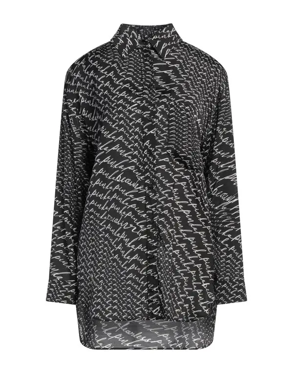 Pinko Viscose Shirt With Logo Print - Black