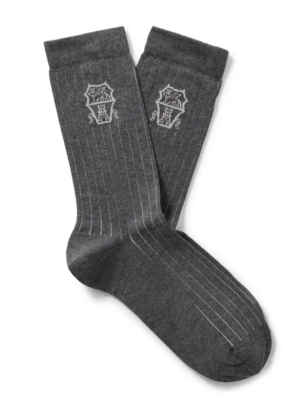 Brunello Cucinelli Striped Cotton Socks - Gray