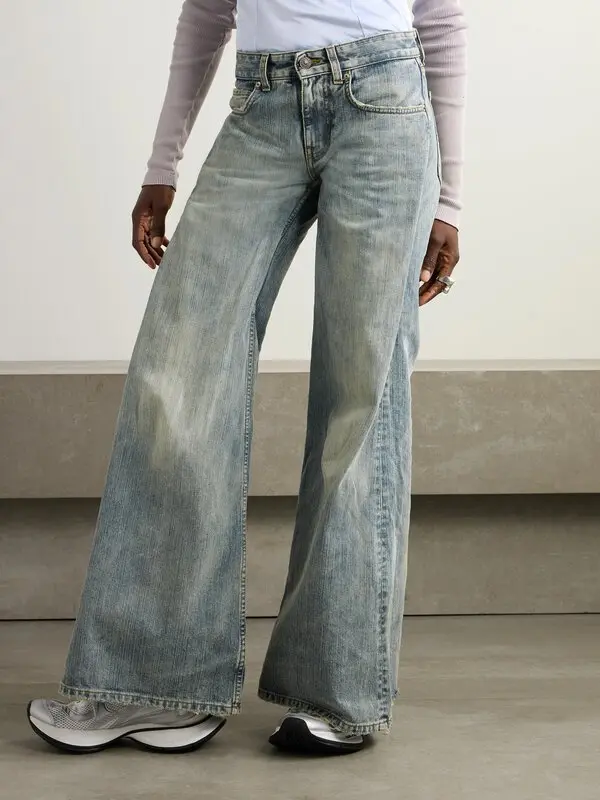 Balenciaga Distressed Mid-rise Wide-leg Jeans - Blue