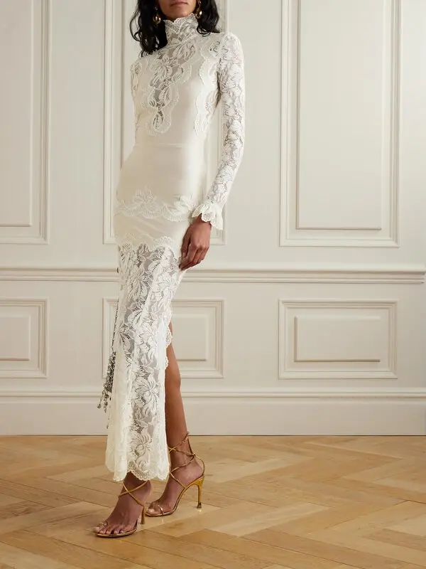 Rabanne Lace-Trimmed Silk-Satin Maxi Dress - Ivory | Editorialist