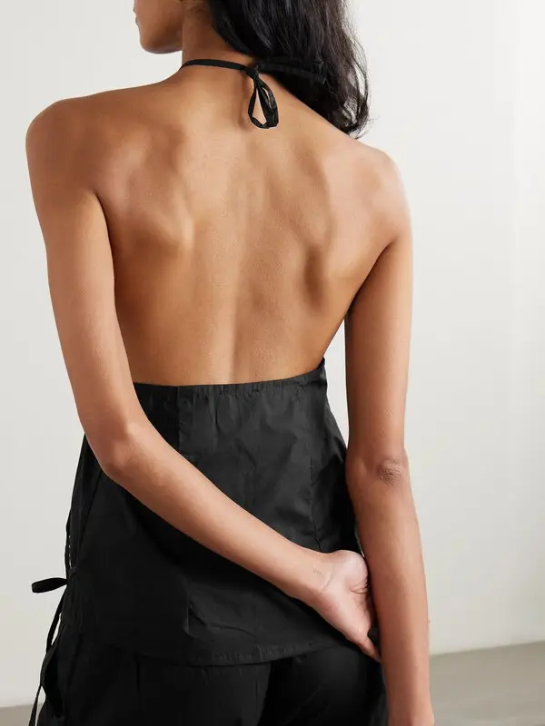 Deiji Studios Wrap-Effect Organic Cotton-Poplin Halterneck Top In