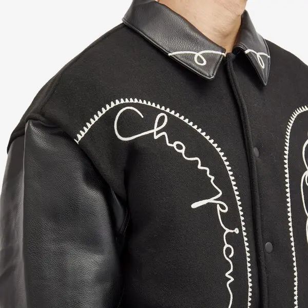Champion X Angelo Baque Varsity Jacket In Black - 40% Off