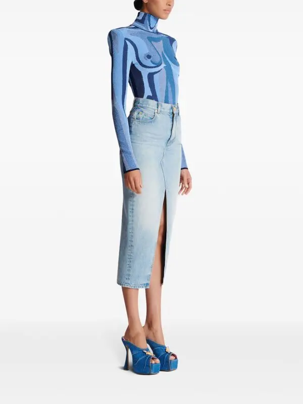 Balmain Denim Midi Skirt