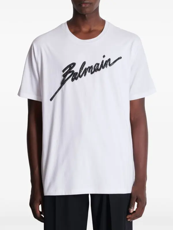 Balmain Logo-Embroidered T-Shirt In White - 63% Off | Editorialist