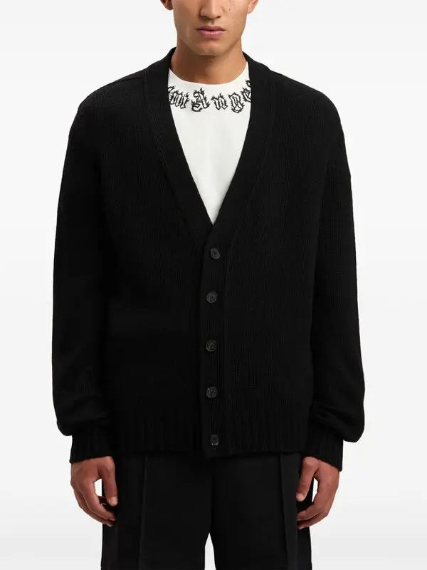 Palm Angels Logo-knit Buttoned Cardigan - Black