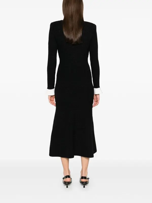 Pearl-trim Knit Midi Dress