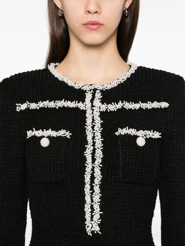 Self-Portrait Pearl-Trim Knit Midi Dress - Black | Editorialist