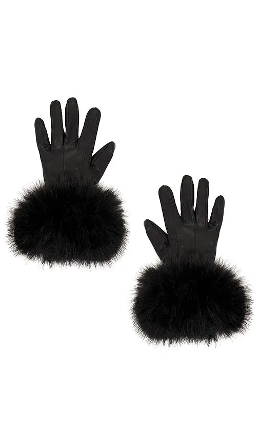 Adrienne Landau Leather Glove With Faux Fur Trim - Jet Black