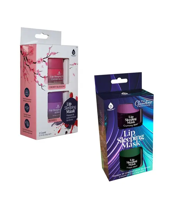 PURSONIC Lip Sleeping Mask Collection Bundle: Cherry Blossom & Berries + Gummy Bear & Fresh Mint - Purple