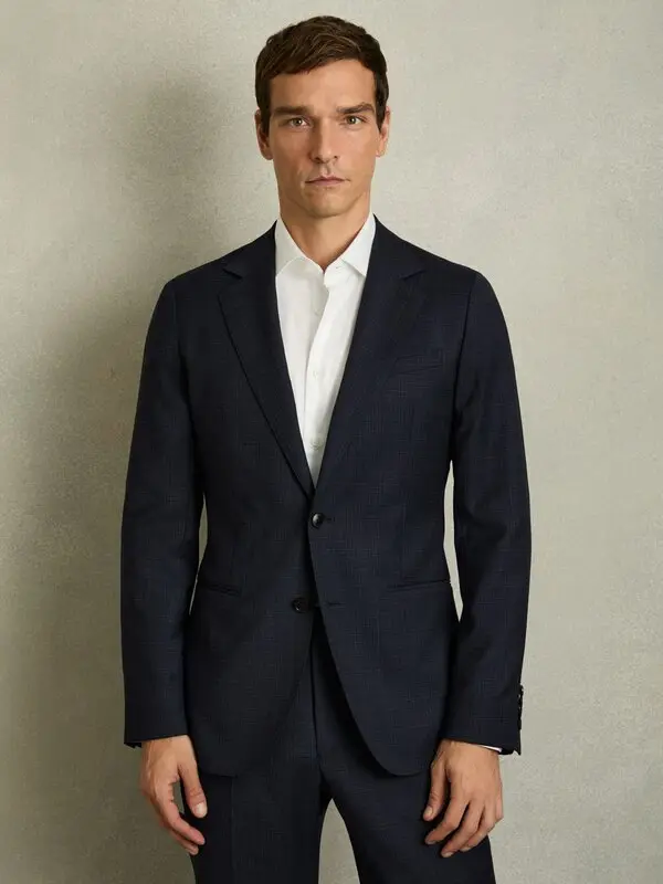 REISS Hatch Slim-fit Single-breasted Textured Wool-blend Suit Blazer - Navy