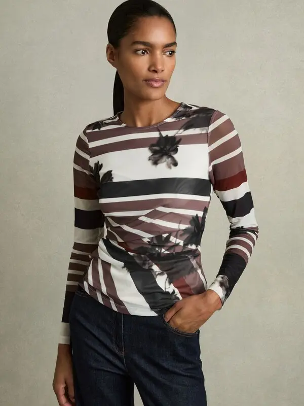REISS Cara Ruched Stripe Top