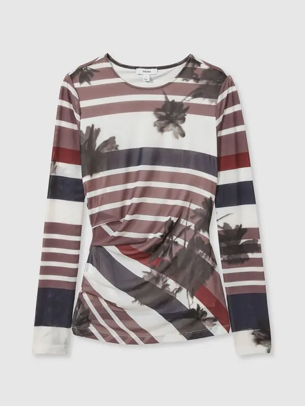 REISS Cara Ruched Stripe Top