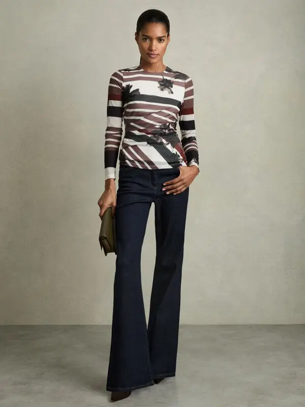 REISS Cara Ruched Stripe Top