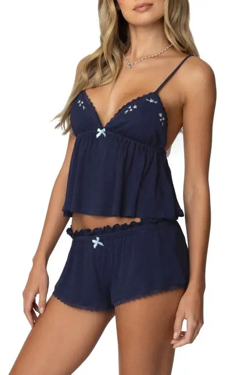 EDIKTED Dream Waffle Stitch Babydoll Camisole - Navy