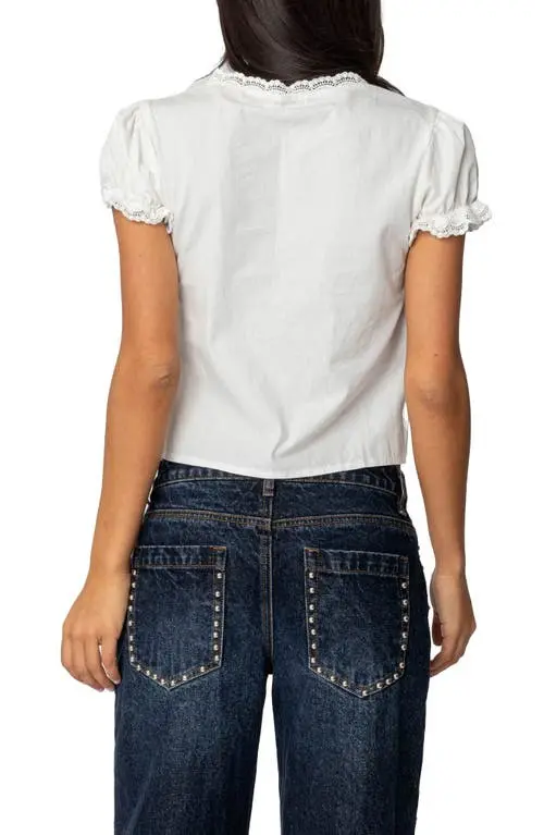 EDIKTED Tie Front Scalloped Top - White