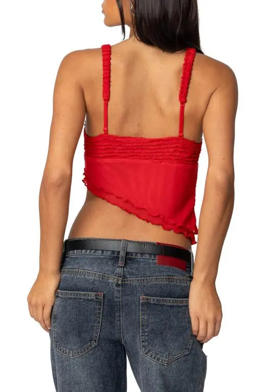 EDIKTED Ruffle Asymmetric Crop Top - Red