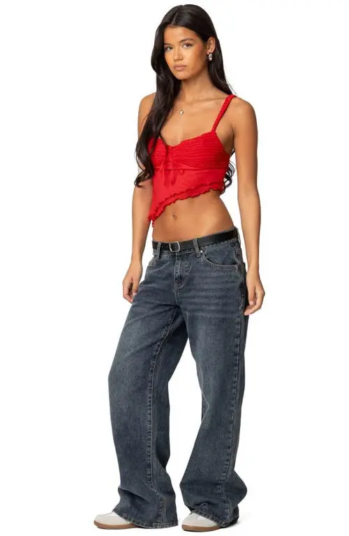 EDIKTED Ruffle Asymmetric Crop Top - Red