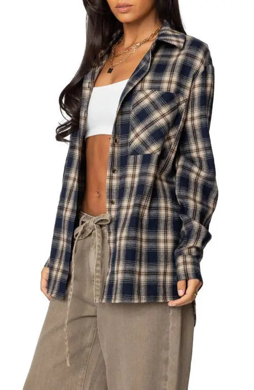 EDIKTED Plaid Flannel Button-up Shirt