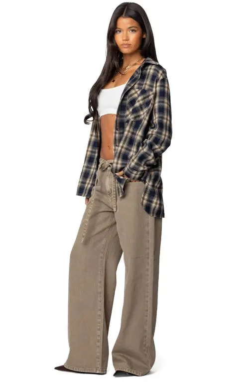EDIKTED Plaid Flannel Button-up Shirt
