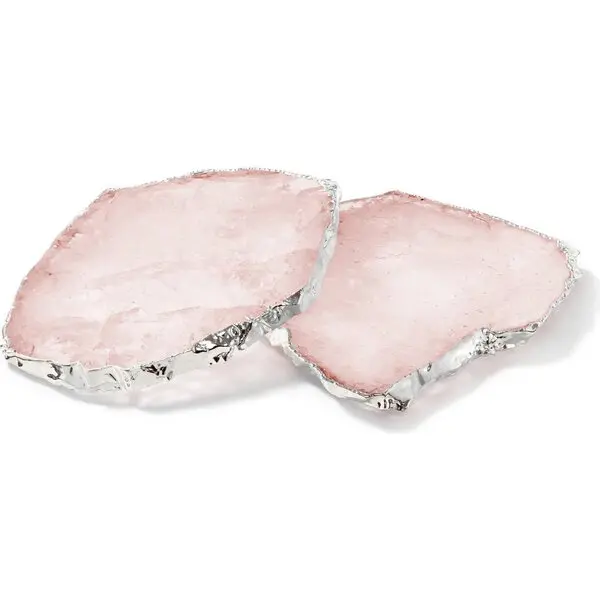 ANNA NEW YORK Kivita Set Of 2 Rose Quartz Coasters - Rose Pink And Silver