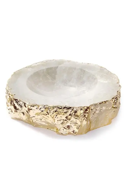 ANNA NEW YORK Casca Gold Trim Crystal Quartz Bowl - Clear / White And Gold