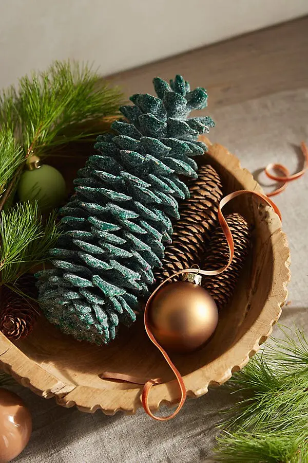 TERRAIN Glittery Waxed Pinecone - Holly