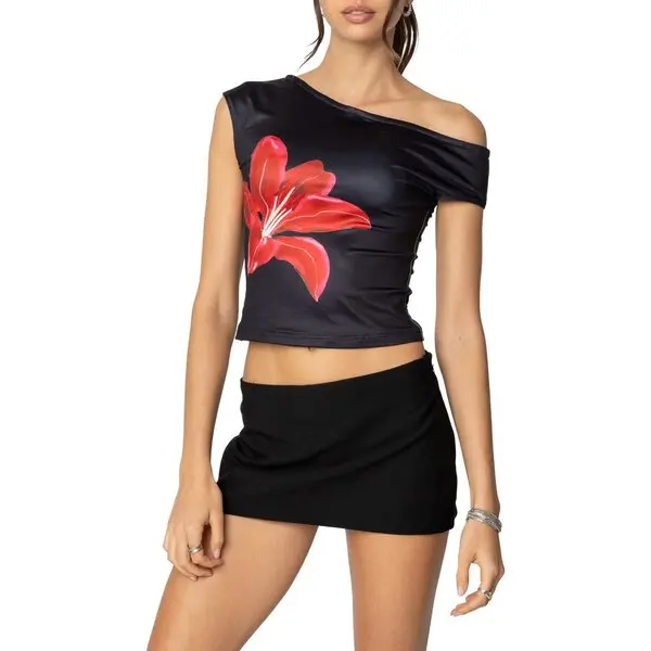 EDIKTED Firelily Floral One-shoulder Top