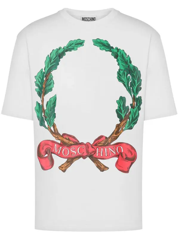Moschino Laurel-print Jersey T-shirt - White
