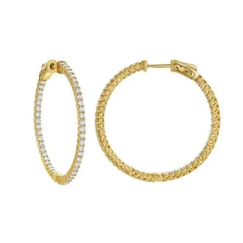 LUVMYJEWELRY Diamond Hoop Earrings - 14k Yellow Gold