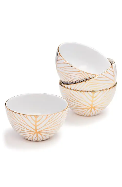 ANNA NEW YORK Set Of 4 Talianna Lily Pad Ceramic Dessert Bowls - White And Gold