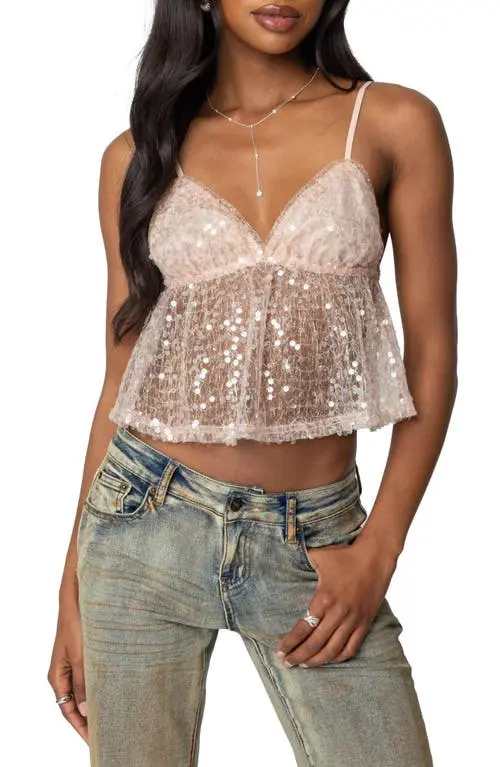 EDIKTED Sequin Babydoll Top