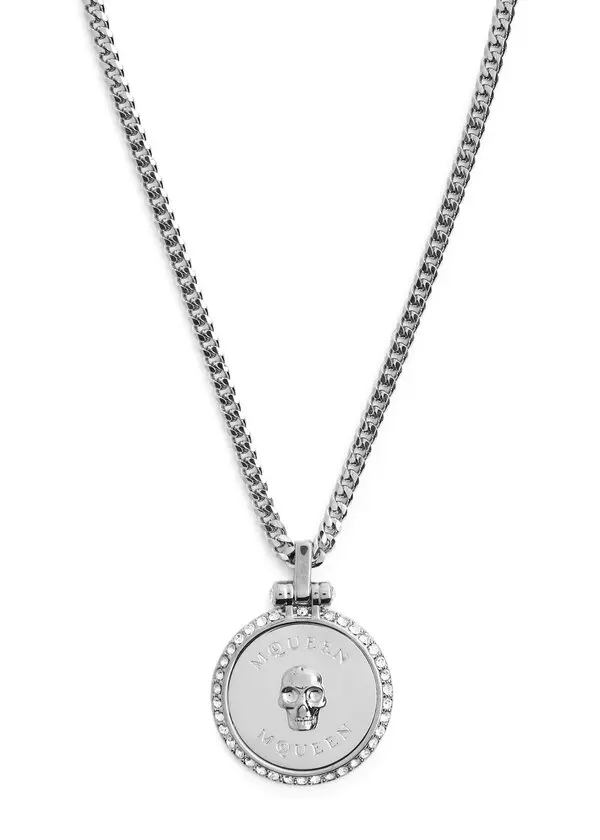 Alexander McQueen Sovereign Crystal-embellished Skull Pendant Necklace - Silver
