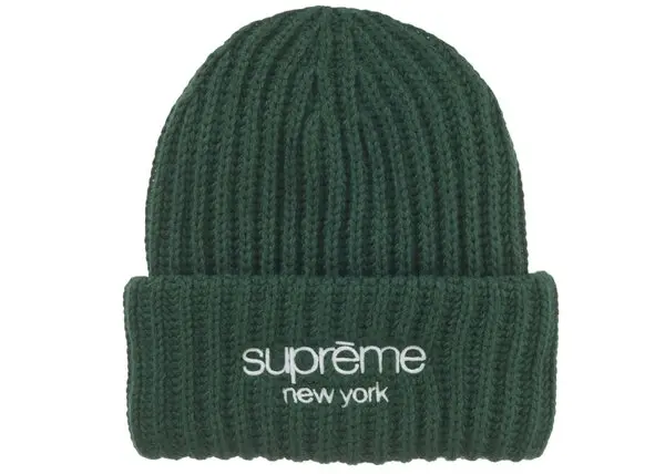 Supreme Classic Logo Chunky Ribbed Beanie - Dark Green