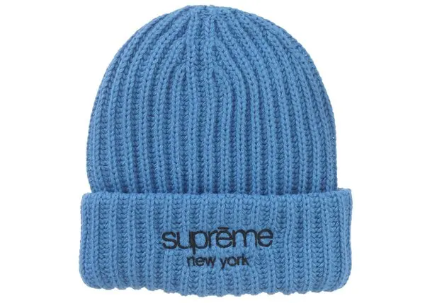 Supreme Classic Logo Chunky Ribbed Beanie - Blue