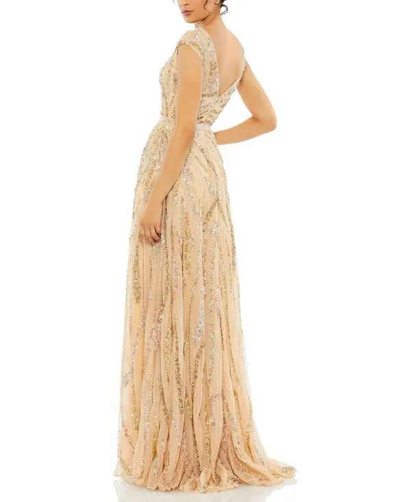 Mac Duggal Sequined Boat Neck Gown