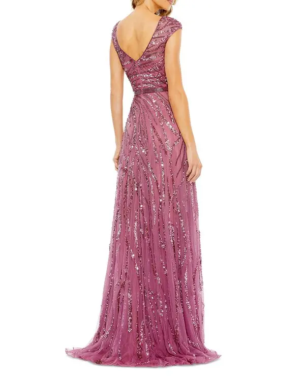 Mac Duggal Sequined Boat Neck Gown