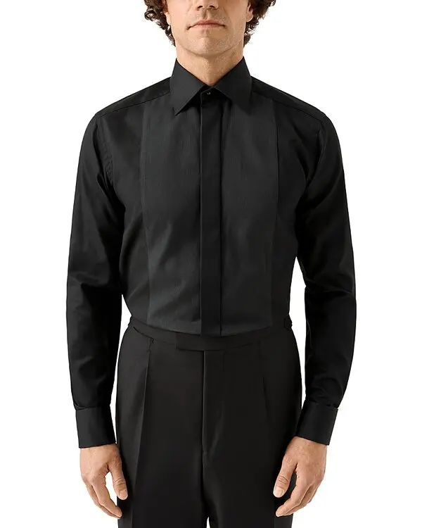 Eton Contemporary Fit Plisse Bib Formal Shirt - Black