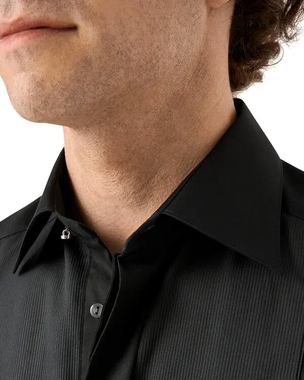 Eton Contemporary Fit Plisse Bib Formal Shirt - Black