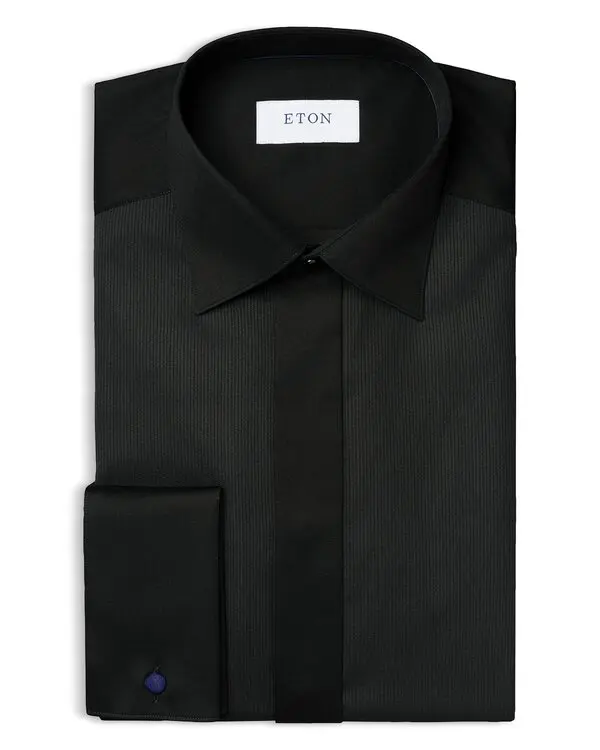 Eton Contemporary Fit Plisse Bib Formal Shirt - Black