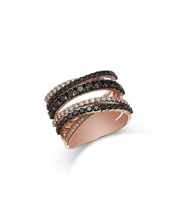 Bloomingdale'S 14k Rose Gold Diamond Crisscross Ring 1.86 Tcw - White/black