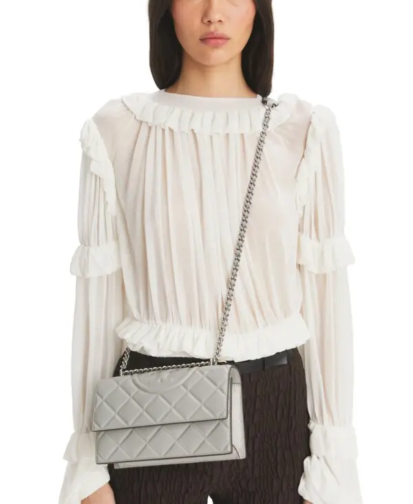 Tory Burch Small Fleming Leather Shoulder Bag - Gray