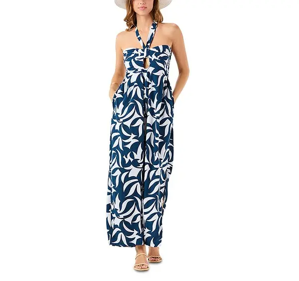 Tiare Hawaii Liv Halter Cut Out Slim Fit Jumpsuit - Abstract Geo Navy