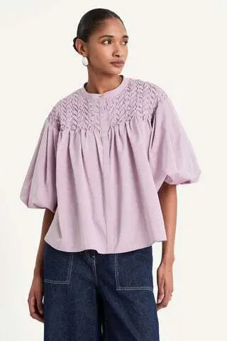 Merlette Meadow Cotton Top - Rose Chambray