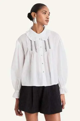 Merlette Capucine Pintuck Pleated Top - White