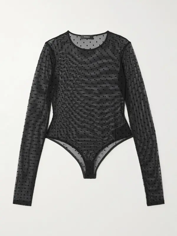 Wardrobe.NYC Flocked Stretch-tulle Bodysuit