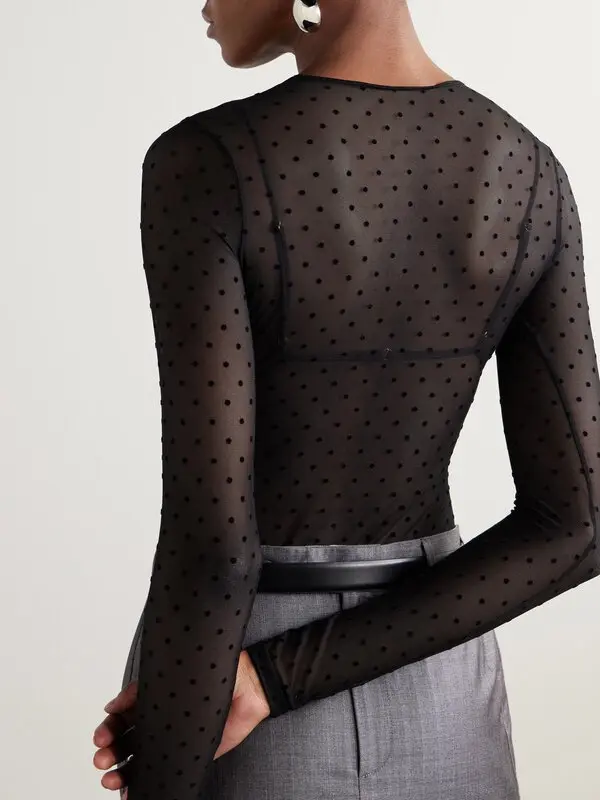 Wardrobe.NYC Flocked Stretch-tulle Bodysuit