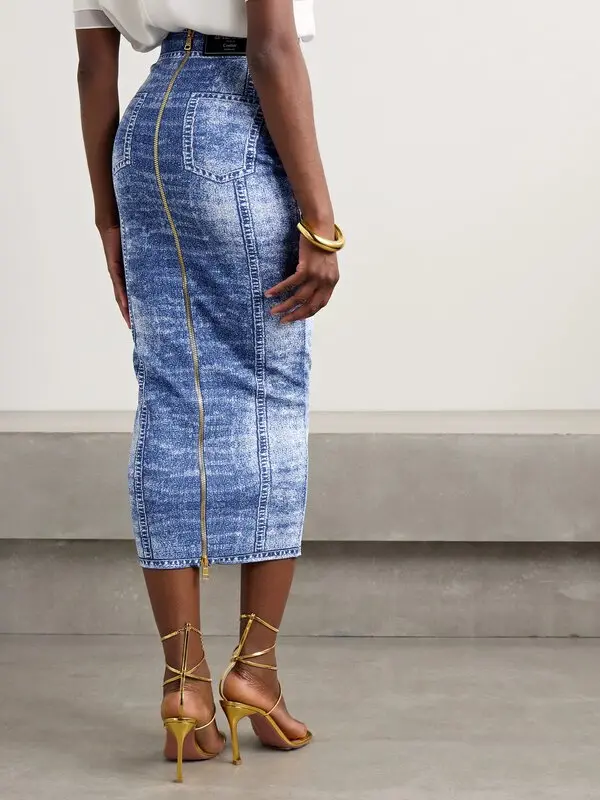 Balmain Trompe-l'oeil Printed Knitted Midi Skirt