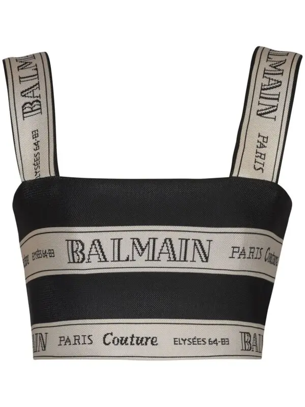 Balmain Ribbon Jacquard Crop Top - Black