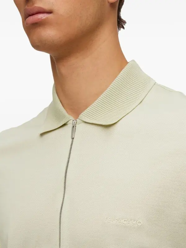 FERRAGAMO Logo-embroidered Half-zip Polo Shirt - Green